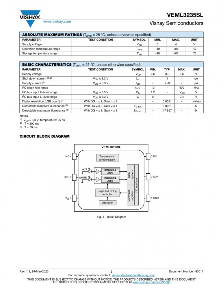VEML3235SL datasheet page 2