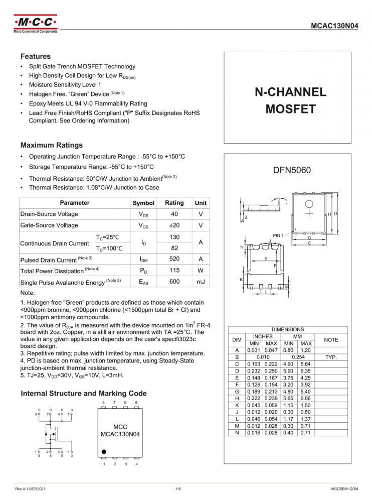 MCAC130N04-TP datasheet page 1