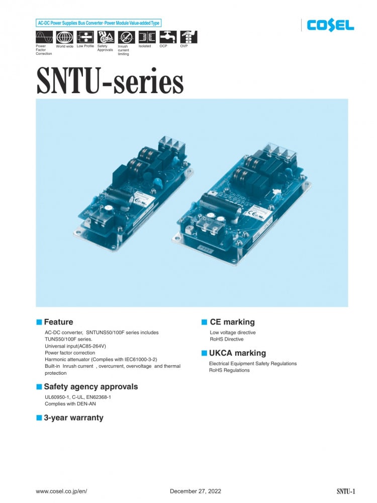 Cosel SNTU-series datasheet page 1