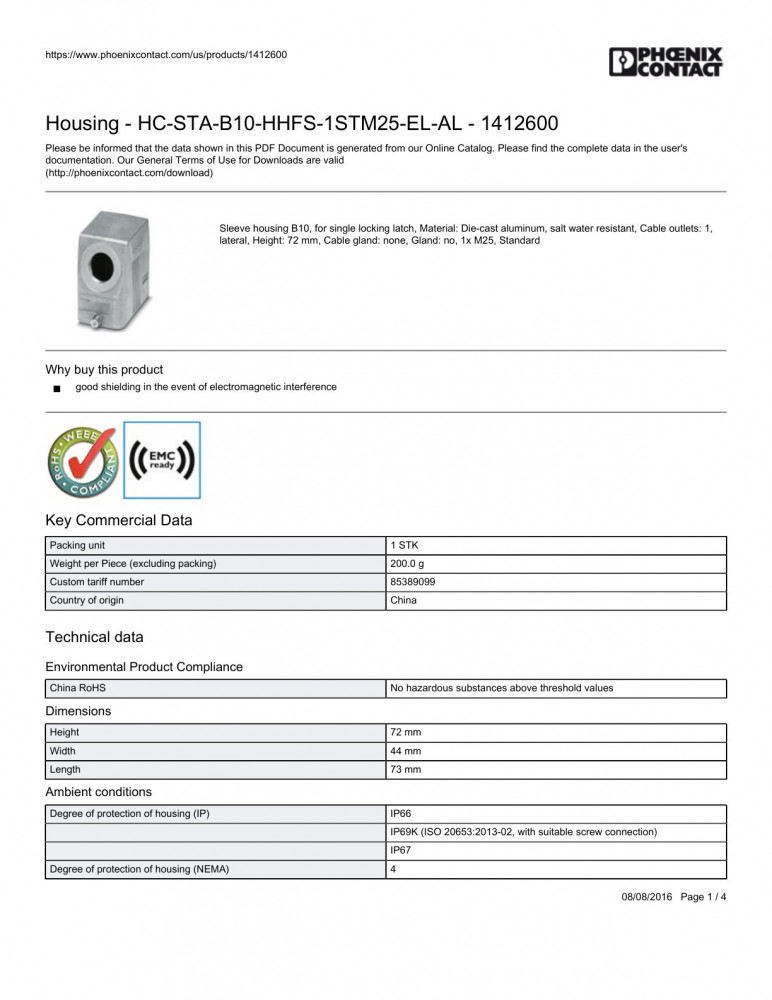 Phoenix Contact 1412600 product documentation page 1