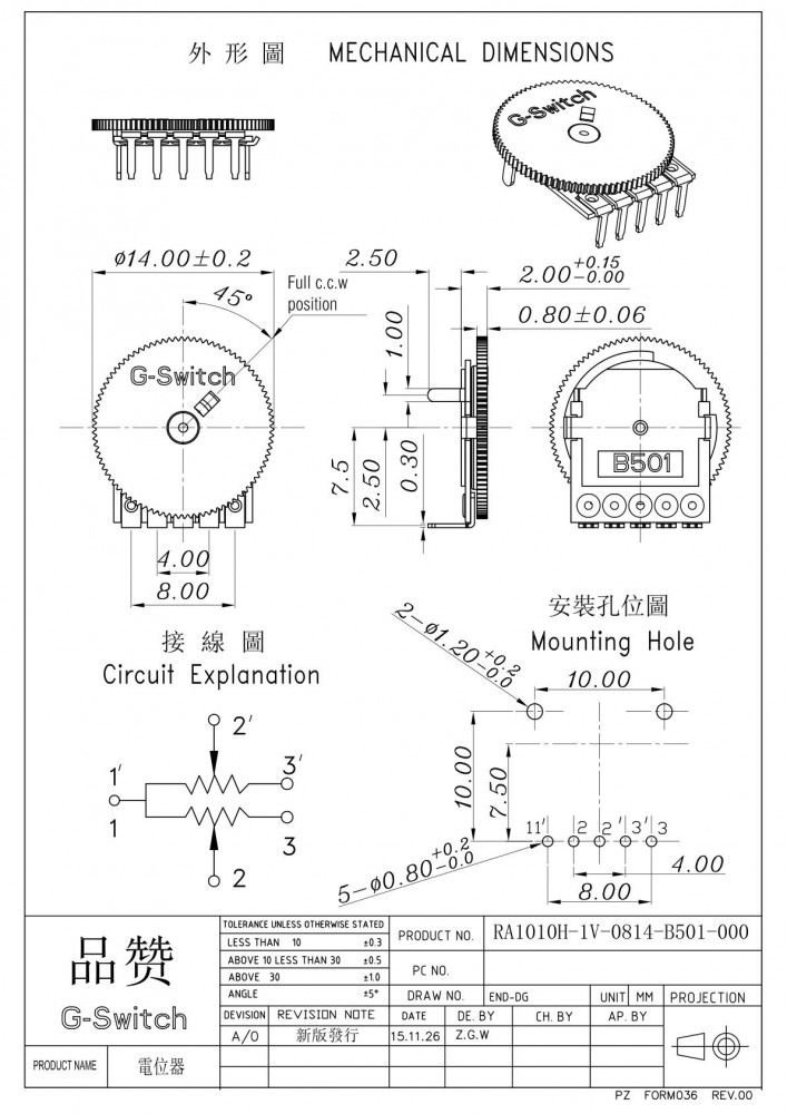 RA1010H product specification page 1