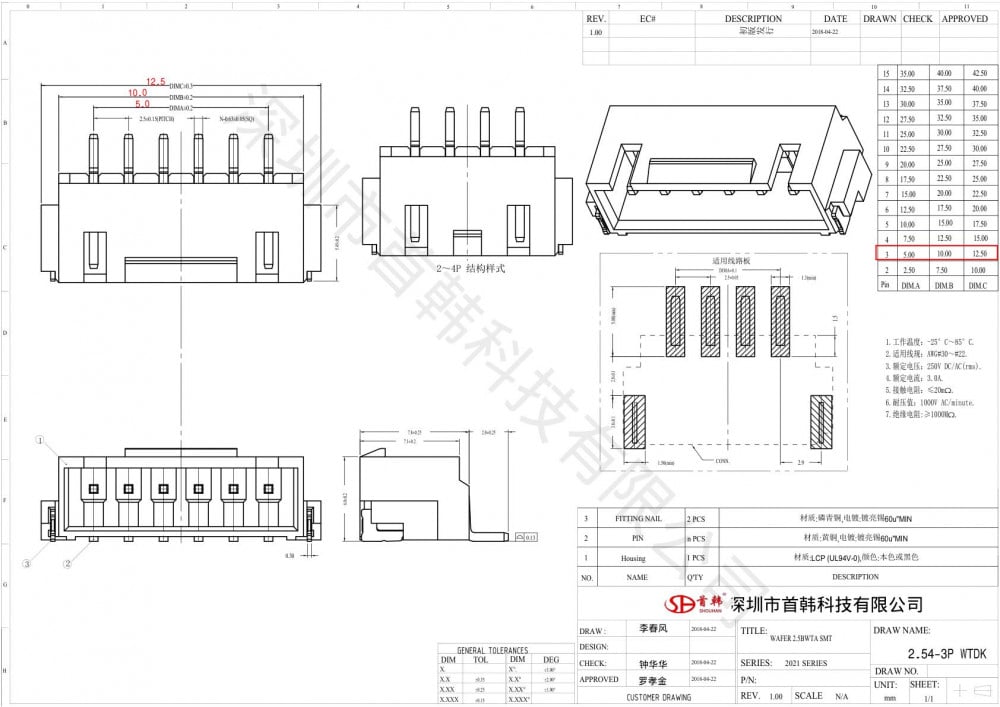 2.54-3PWTDK specification page 1