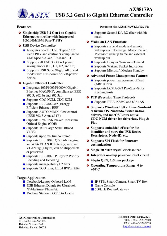 AX88179AQF datasheet page 1