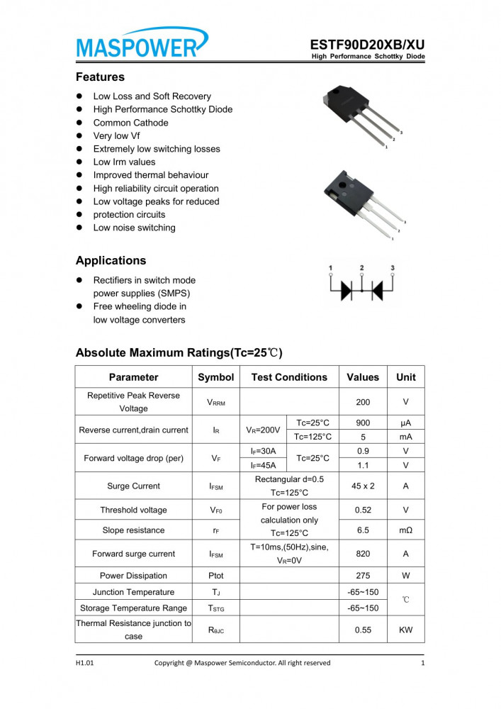 ESTF90D20XU datasheet page 1