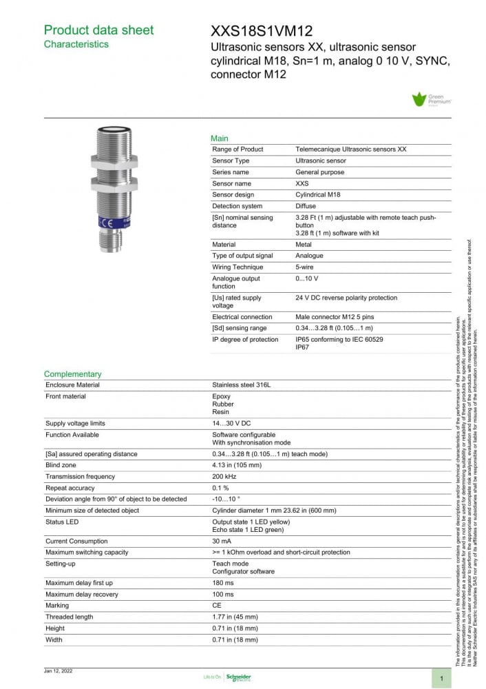XXS18S1VM12 technical document page 1