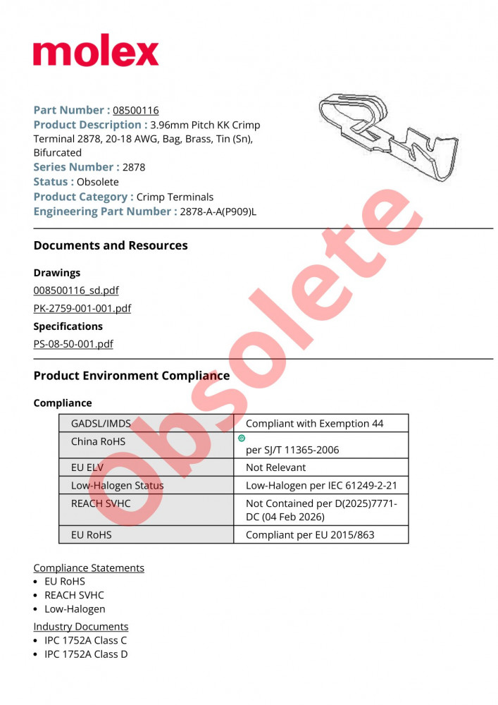 Molex KK 396 product specification preview, page 1
