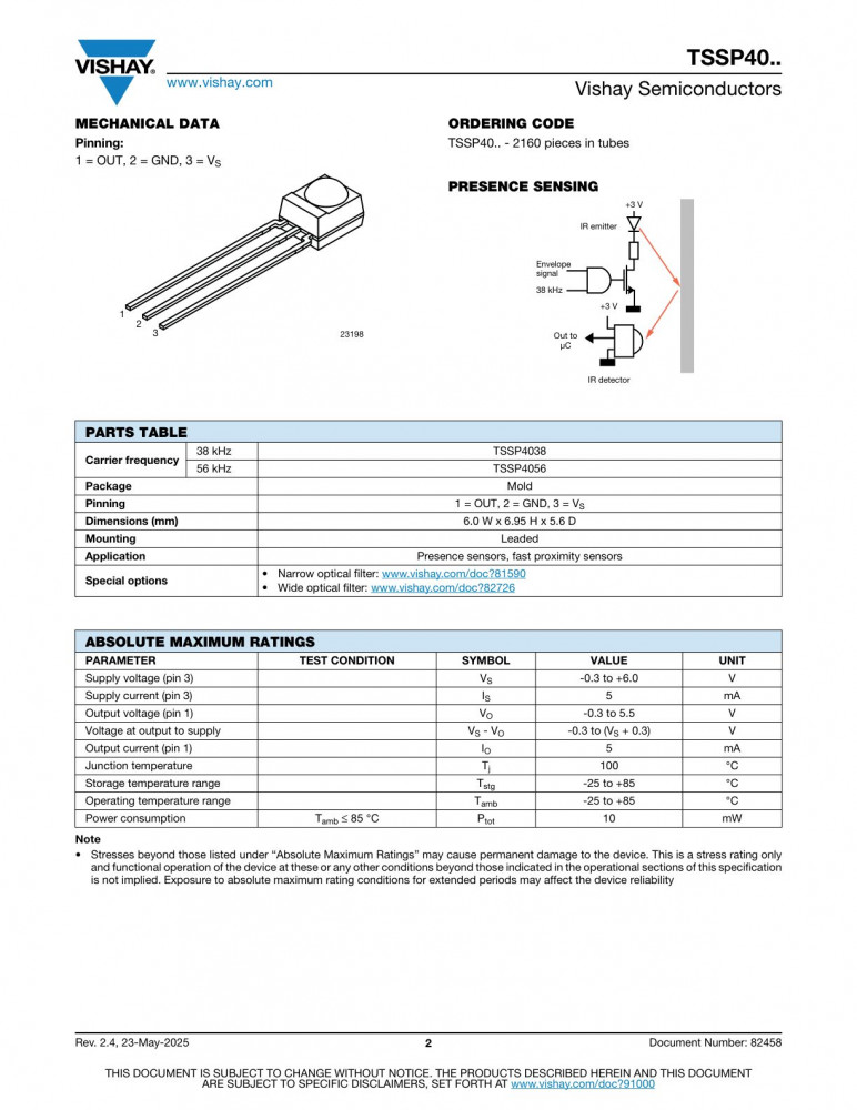 TSSP4038 technical document page 2