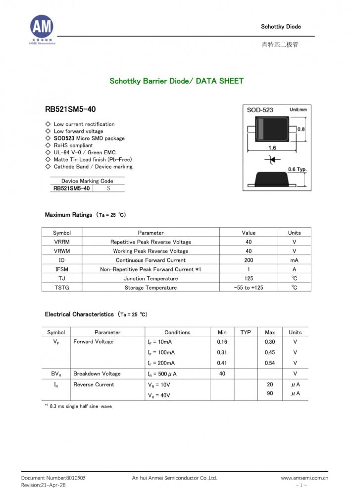 RB521SM5-40 datasheet page 1
