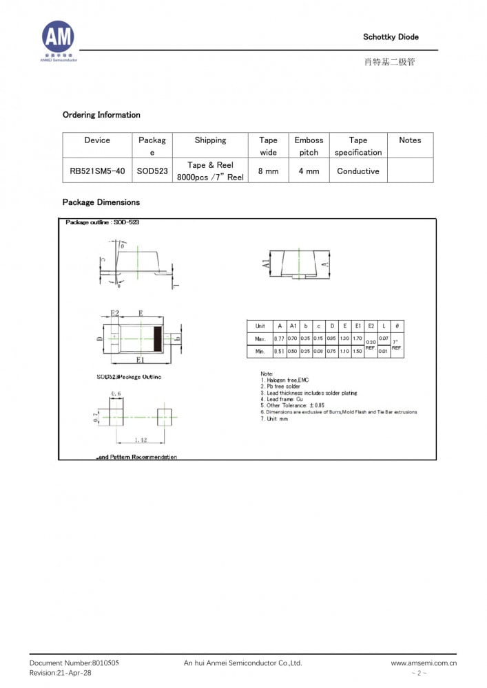 RB521SM5-40 datasheet page 2