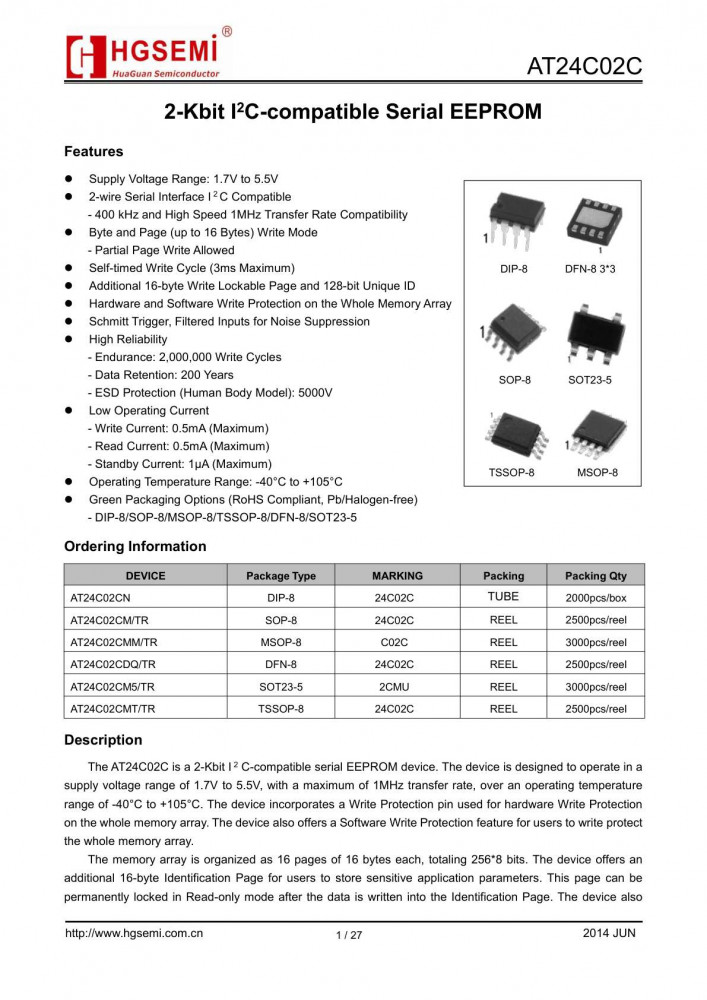 AT24C02CN datasheet page 1