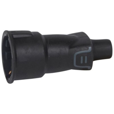 2P+E extension - German standard rubber bulk - Single-socket Schuko coupler 16A - IP44 black rubber body - Screw terminals for sale