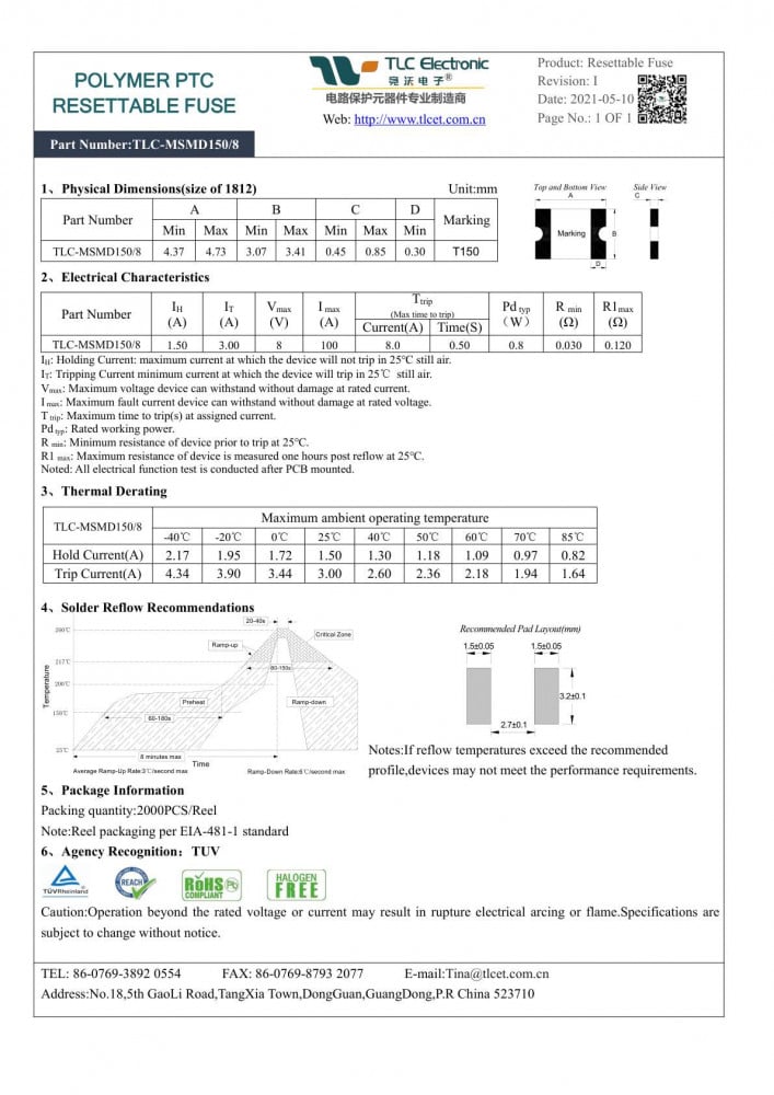TLC-MSMD150/8 official datasheet page