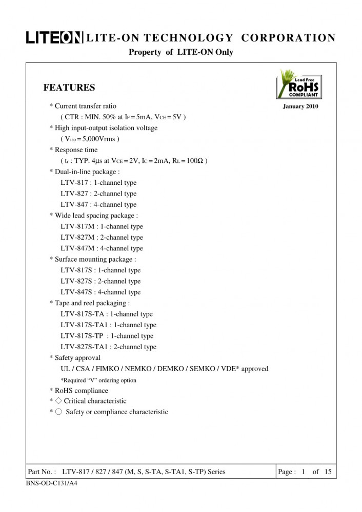 LTV-817 technical document page 1