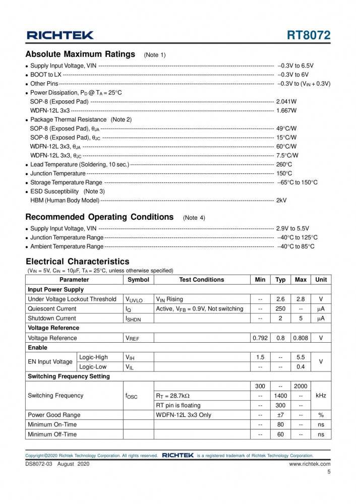 RT8072 datasheet page 5