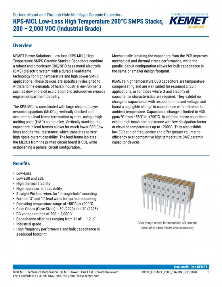 KEMET KPS-MCL datasheet page 1