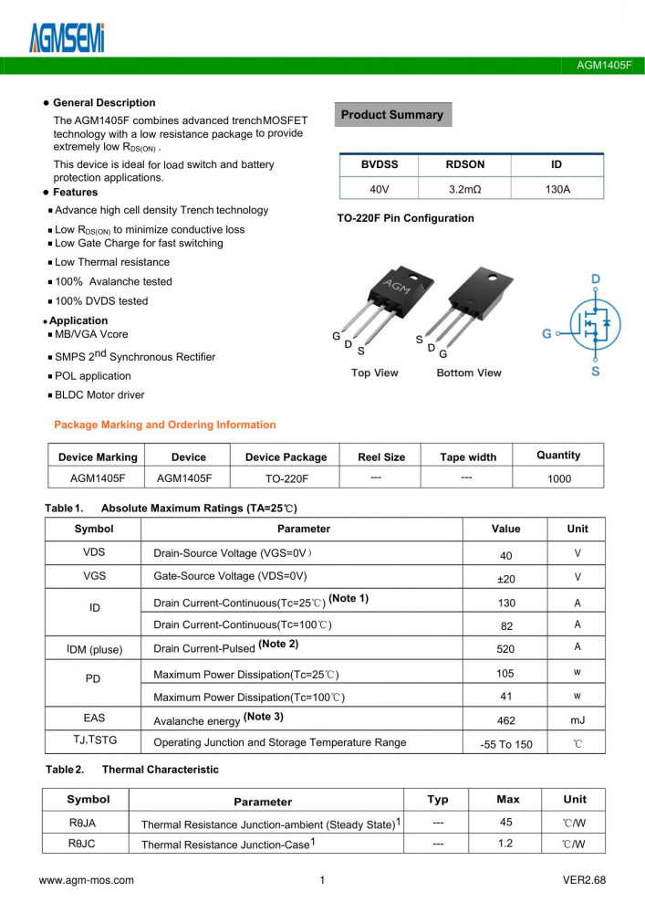 AGM1405F datasheet page 1