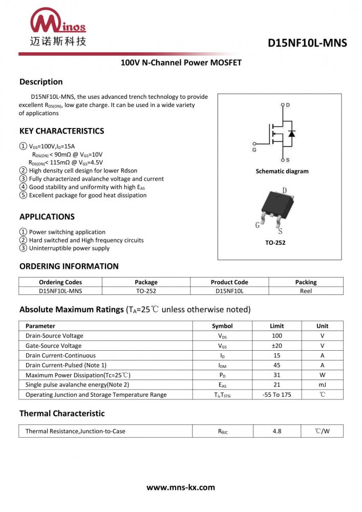D15NF10L-MNS datasheet page 1