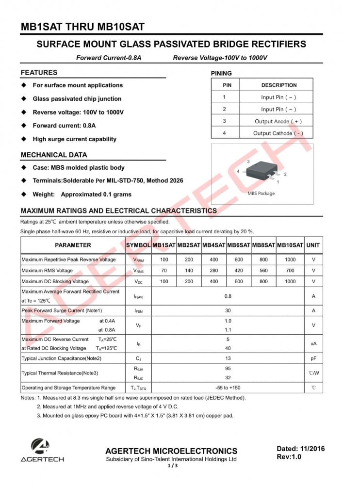 Agertech MB10SAT datasheet page 1