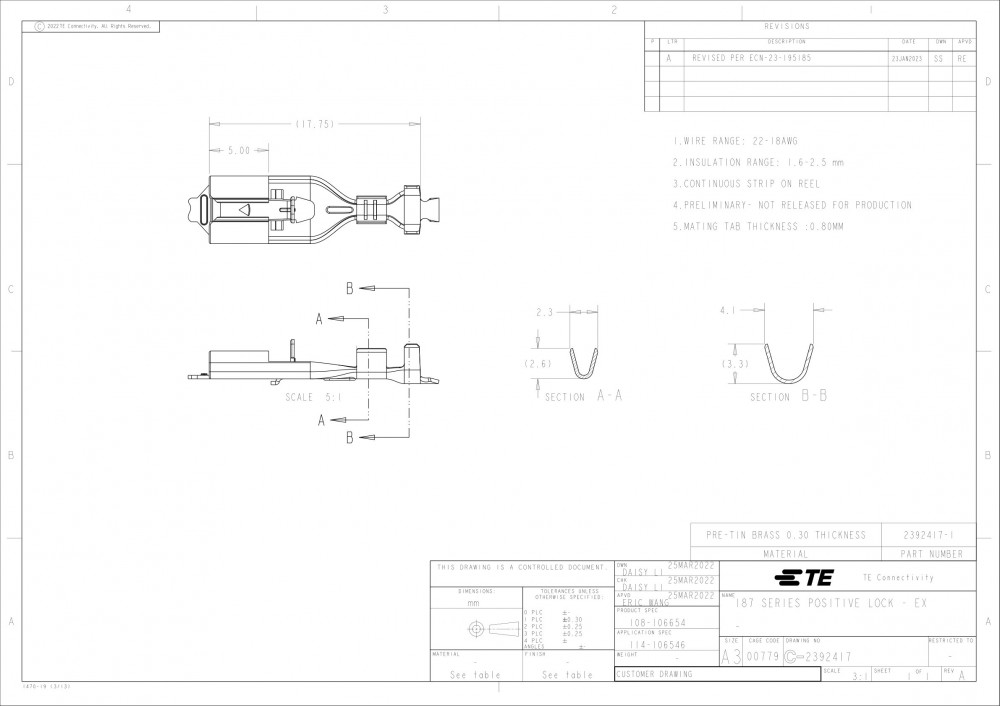 TE Connectivity 2392417-1 controlled drawing