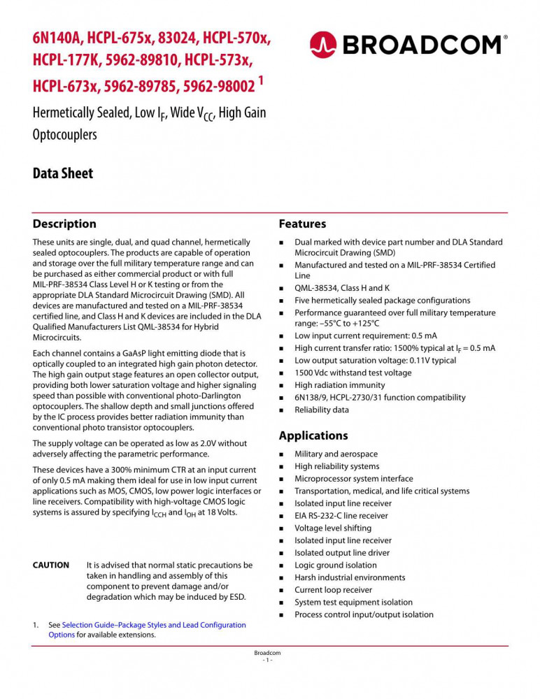5962-8978501ZA datasheet page 1