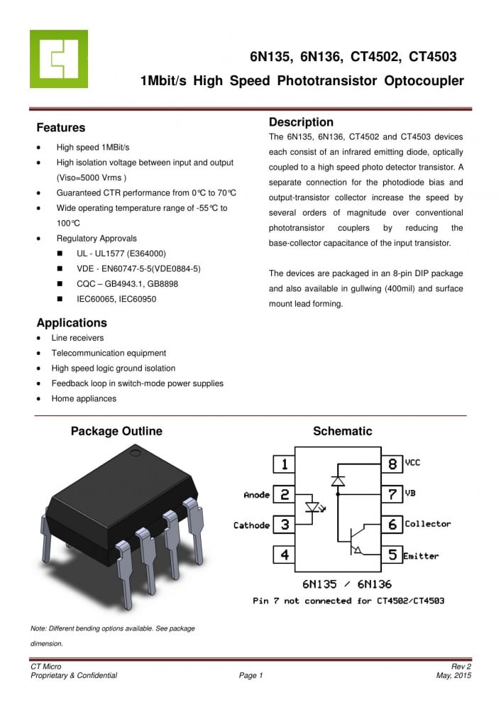 6N136 datasheet page 1
