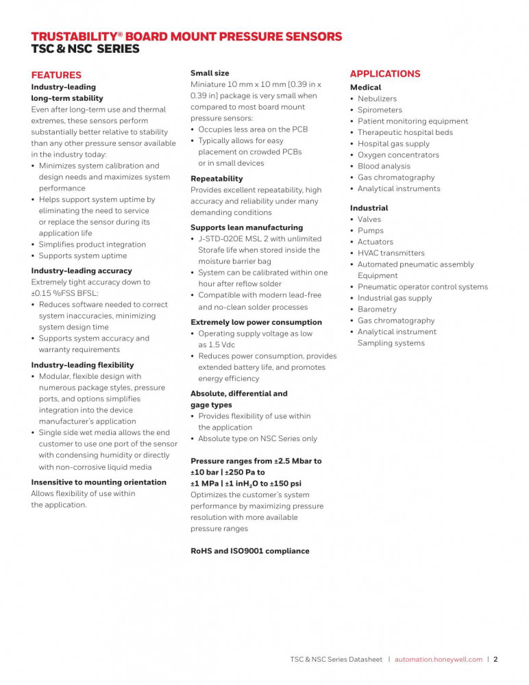 Honeywell TSC and NSC datasheet page 2