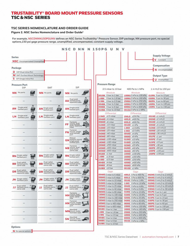 Honeywell TSC and NSC datasheet page 7
