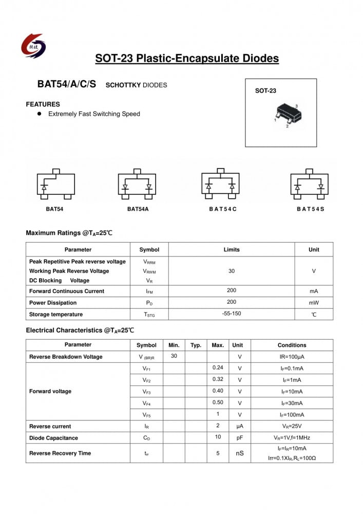 LangJie BAT54C datasheet page 1