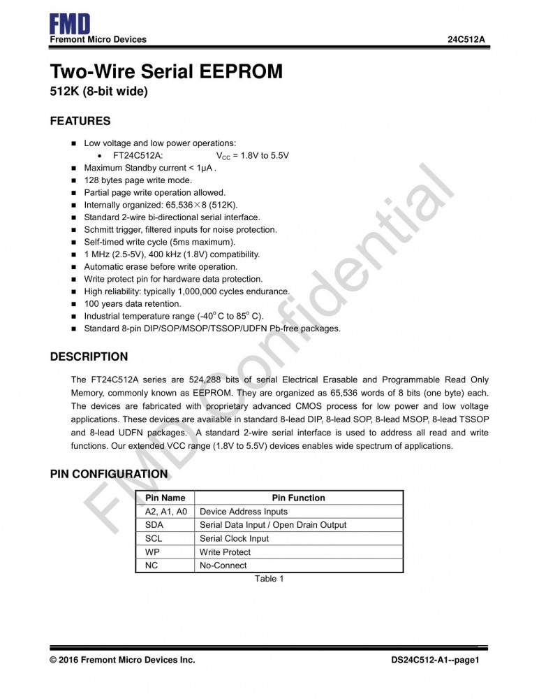 FT24C512A datasheet page 1