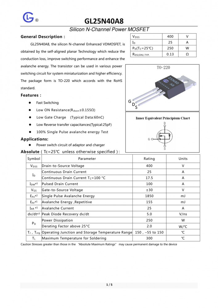GL25N40A8 datasheet page 1