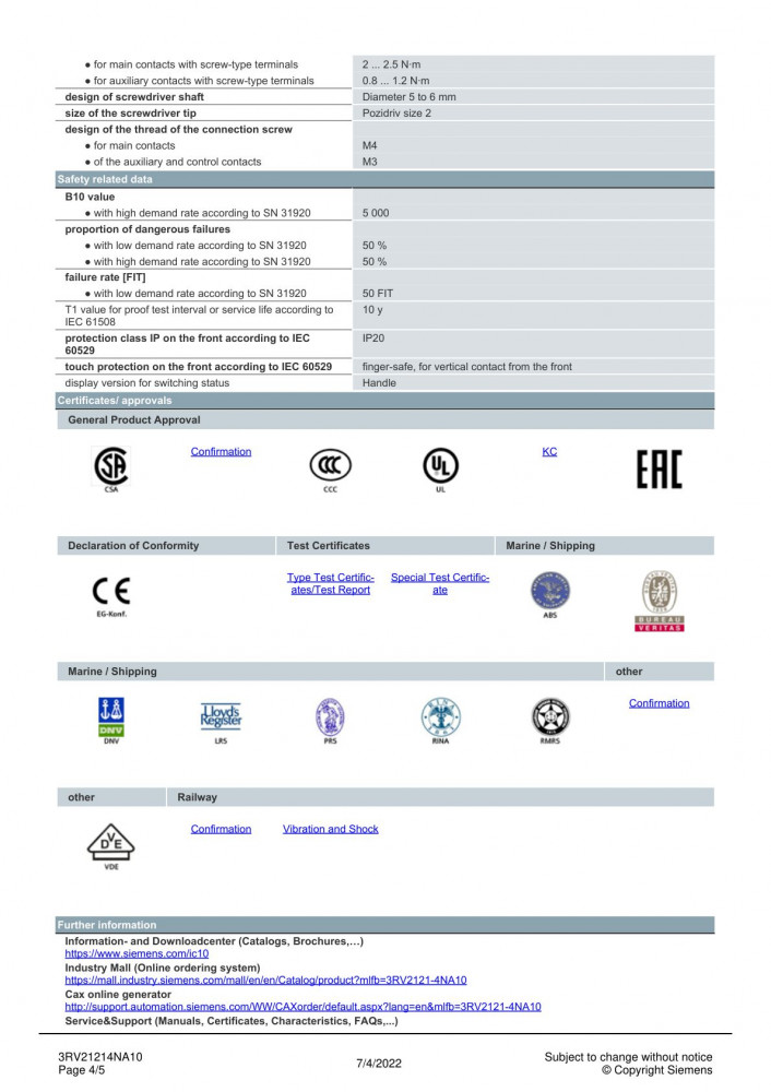 3RV21214NA10 datasheet page 4