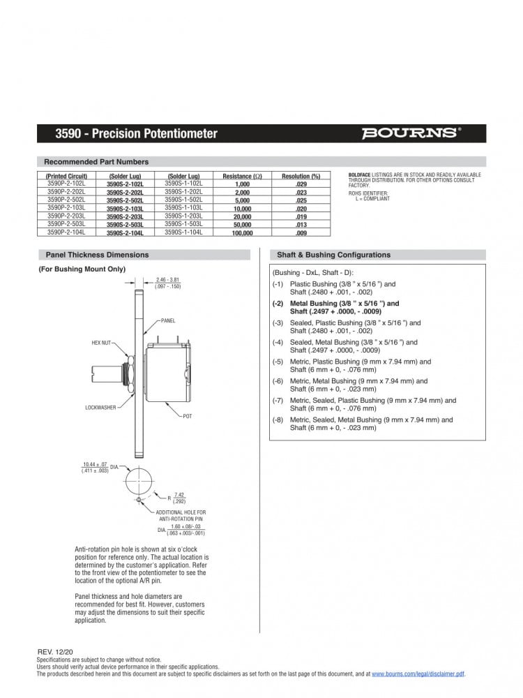 BOURNS 3590 precision potentiometer datasheet page 3