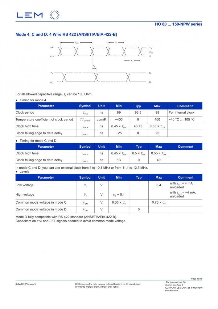 HO-NPW datasheet page 10