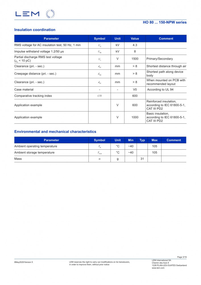 HO-NPW datasheet page 3