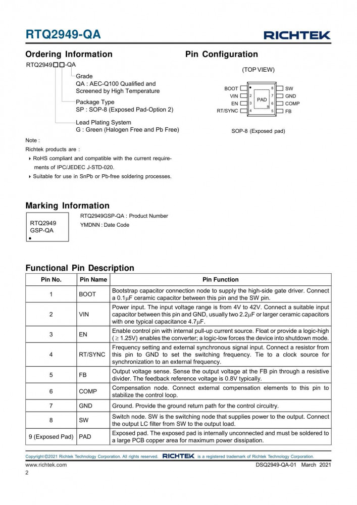 RTQ2949GSP-QA datasheet page 2