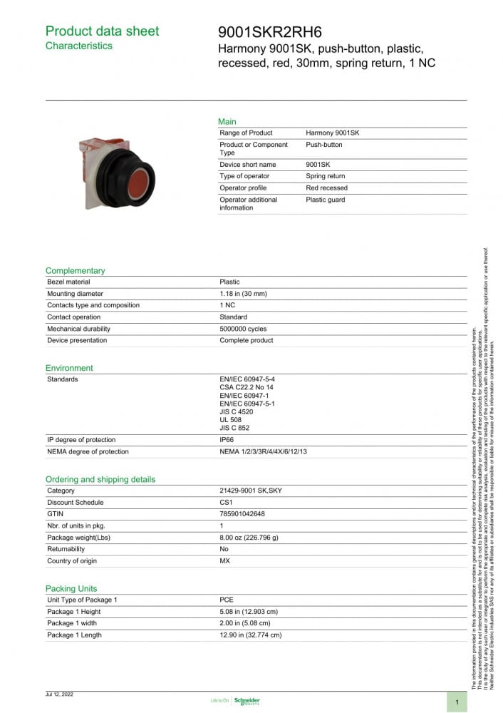 9001SKR2RH6 technical document page 1