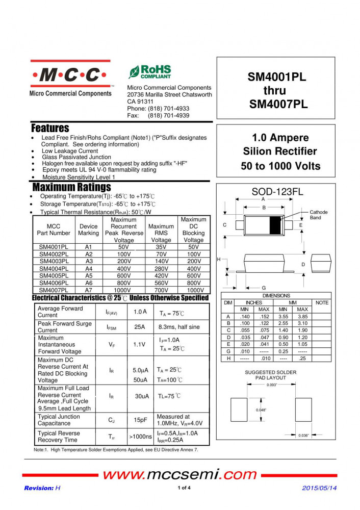 SM4007PL-TP datasheet page 1