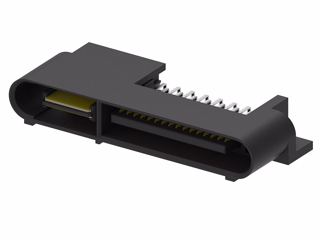 EXTreme LPHPower Receptacle Header, Right-Angle, 6 Power Contacts, 16 Signal Contacts, Select Gold (Au) Plating, for 2.36mm Thick PC Board, with Guide Posts