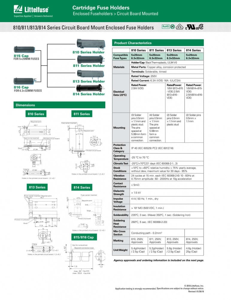 Littelfuse 810 to 816 fuse holder family datasheet page 1