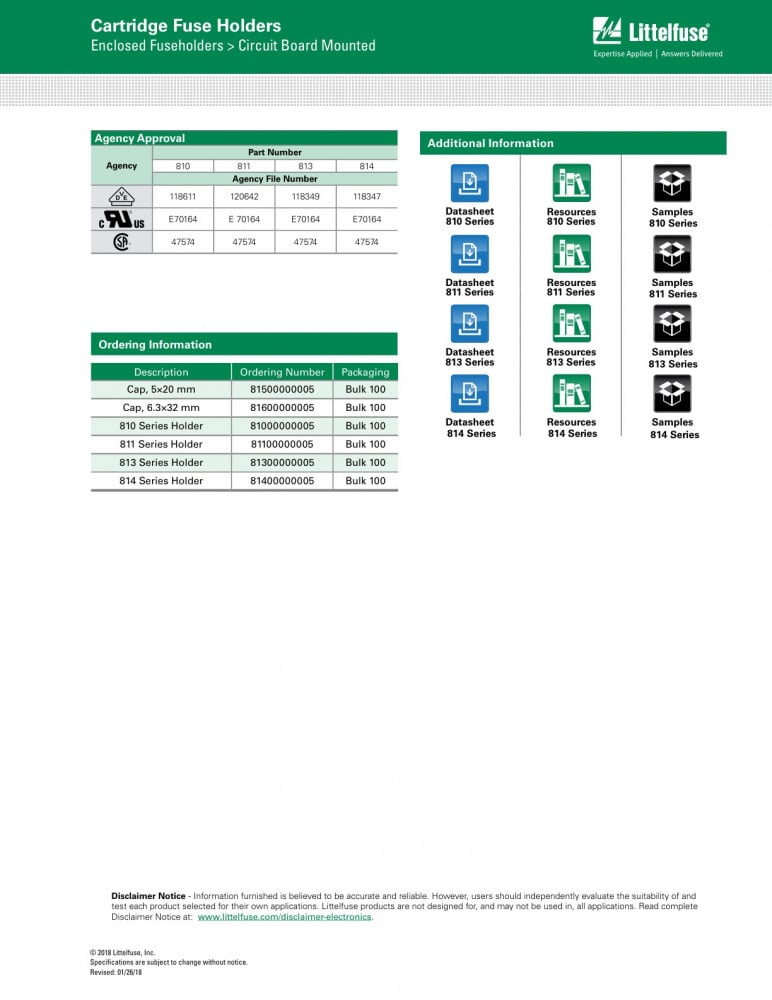 Littelfuse 810 to 816 fuse holder family datasheet page 2