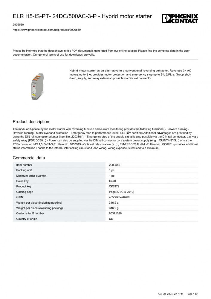Phoenix Contact 2909569 technical document page 1