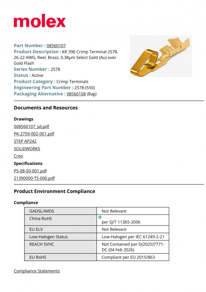 MOLEX KK 396 product specification document page 1
