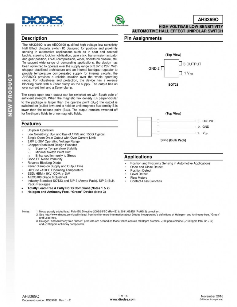 AH3369Q datasheet page 1