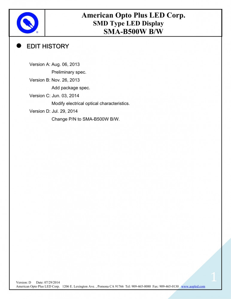 SMA-B500W B/W datasheet page 1