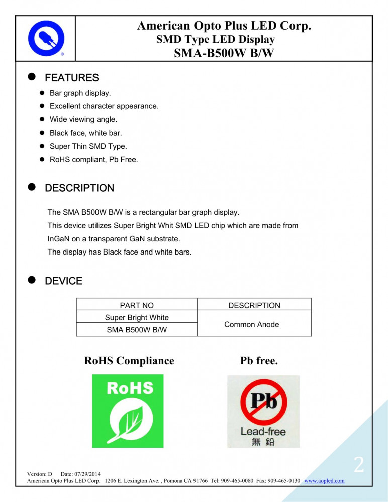 SMA-B500W B/W datasheet page 2