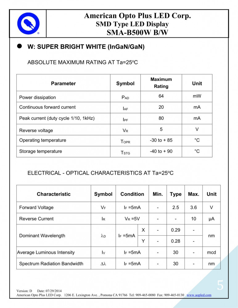 SMA-B500W B/W datasheet page 5
