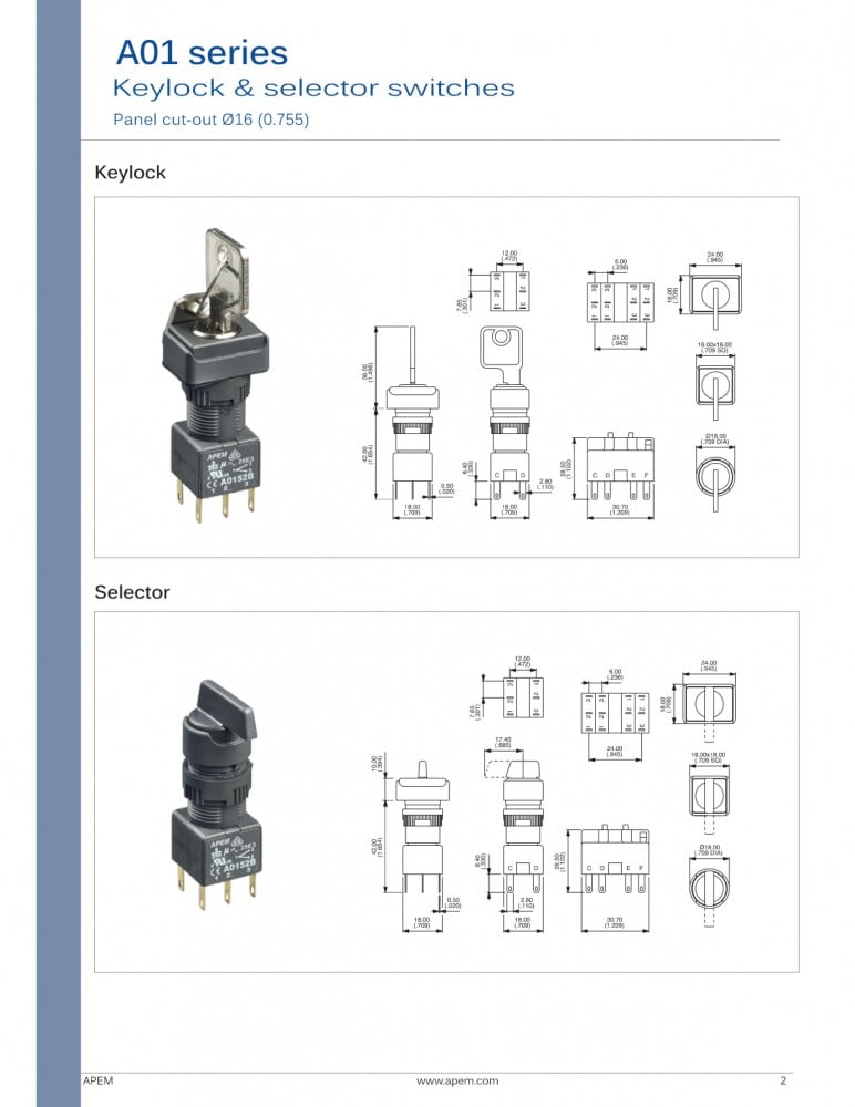 APEM A01 series datasheet page 2