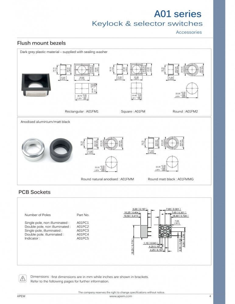 APEM A01 series datasheet page 4