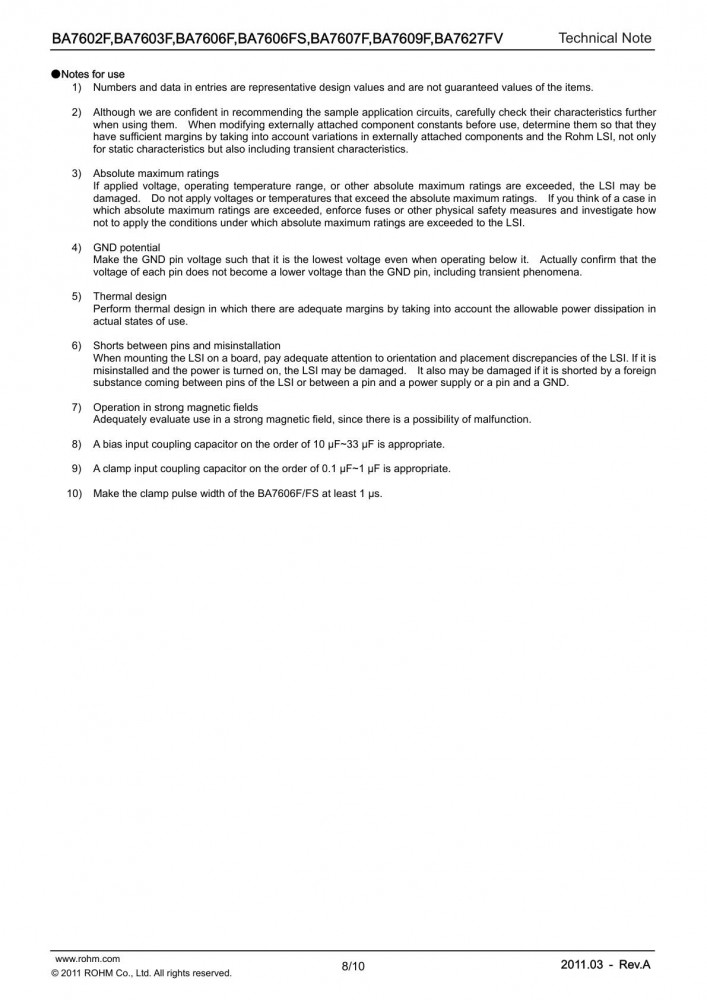 ROHM BA7603F family datasheet page 8