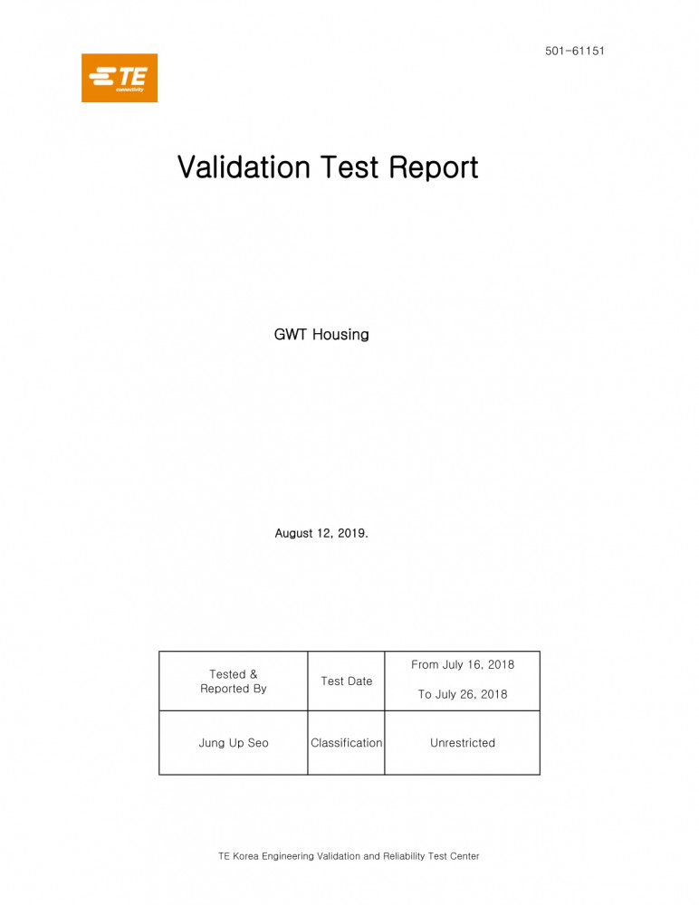 TE Connectivity validation report page 1